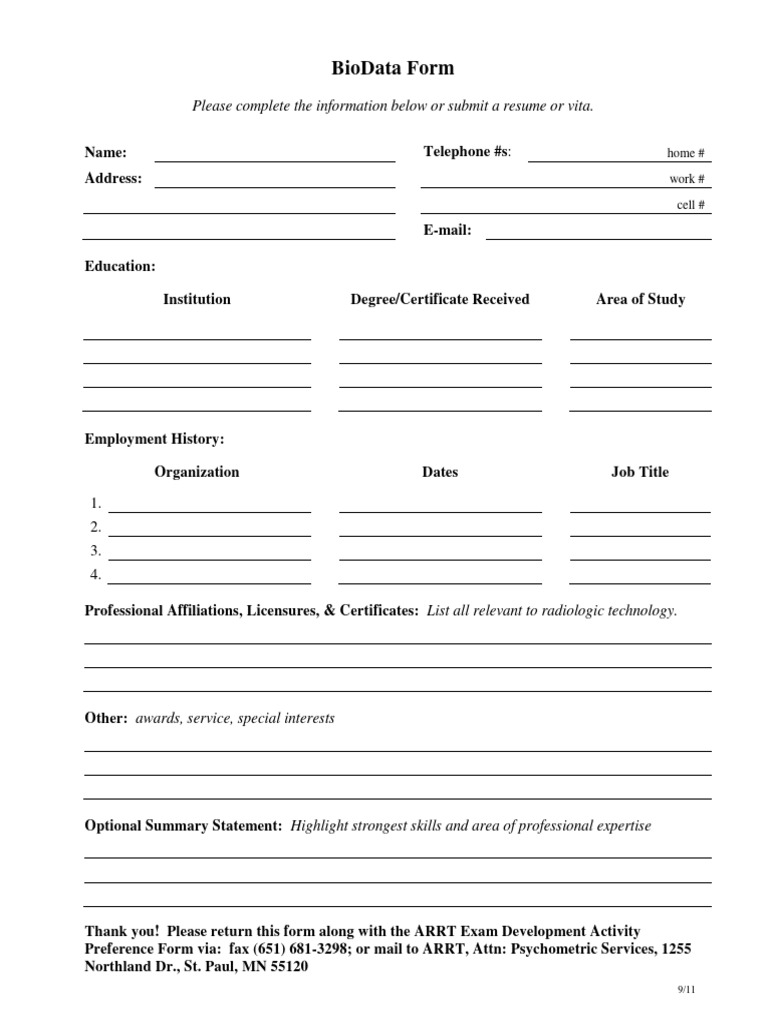 Blank Biodata Form | PDF