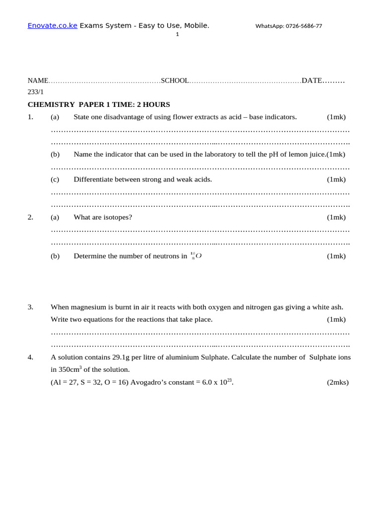 2020 End T1 Chem F1 Set2 | PDF | Chemical Substances | Chemistry