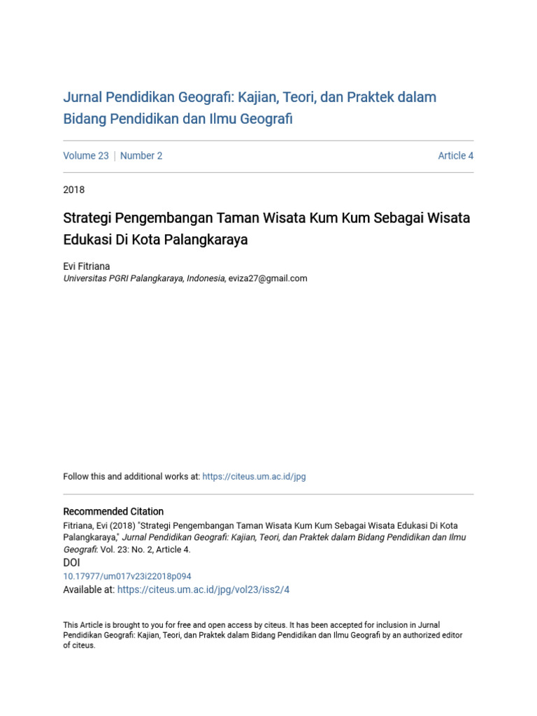Strategi Pengembangan Taman Wisata Kum Kum Sebagai Wisata Edukasi | PDF