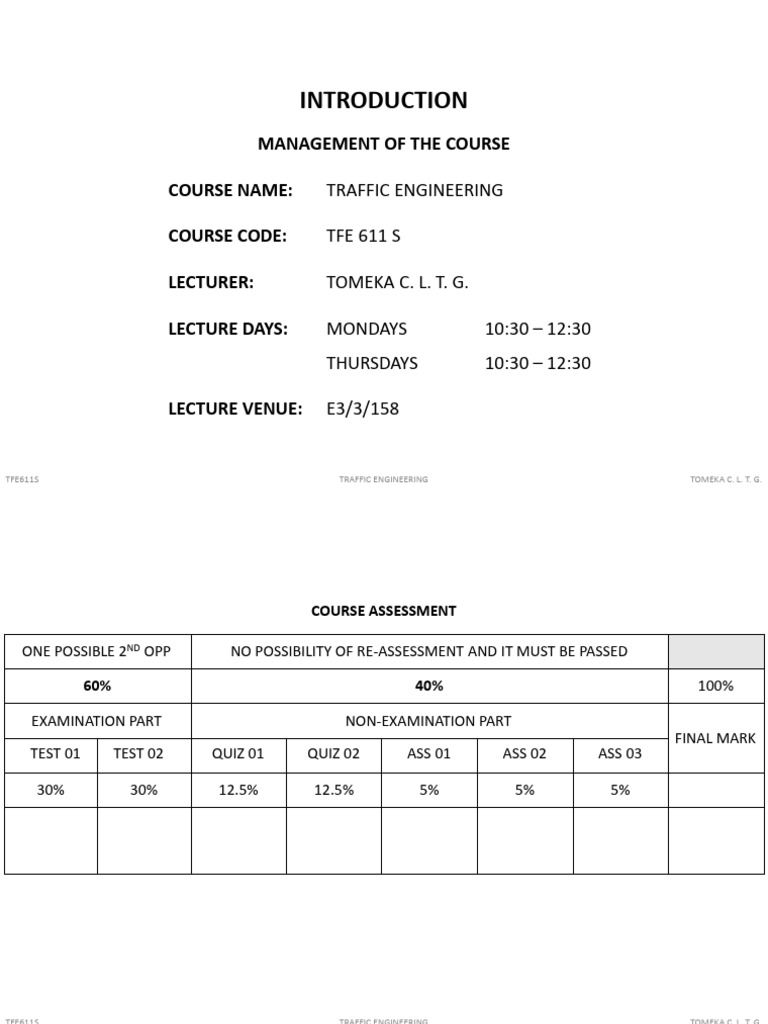 Traffic Engineering Course Overview | PDF | Traffic | Transport
