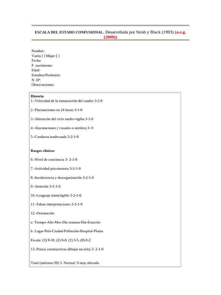 Escala Del Estado Confusional | PDF