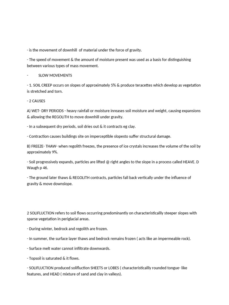 Geomorphology Continuation Mass Wasting, Slopes | PDF | Erosion | Landslide