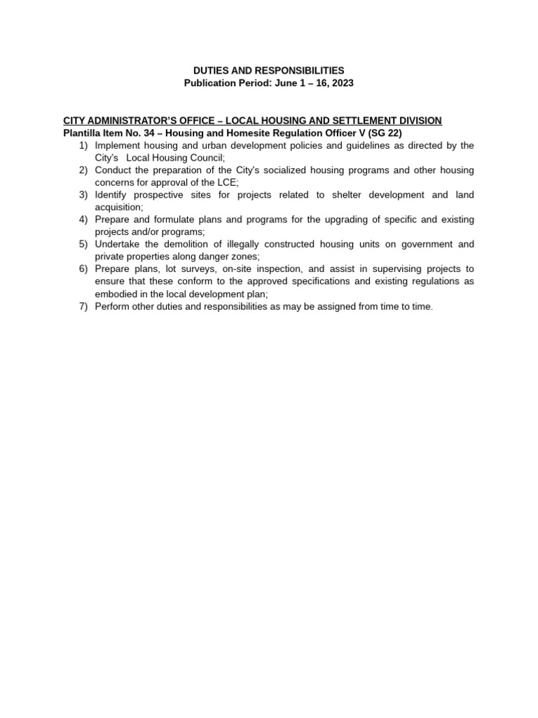 Housing Regulation Officer Duties | PDF