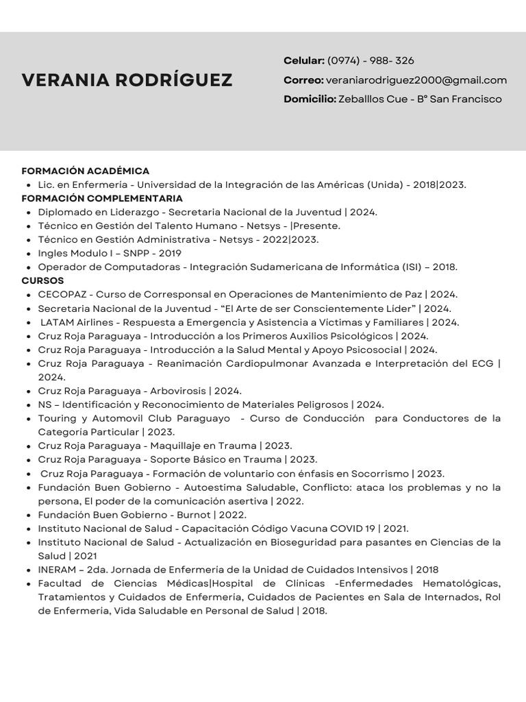 Perfil Profesional de Verania Rodríguez | PDF | Enfermería | Movimiento ...