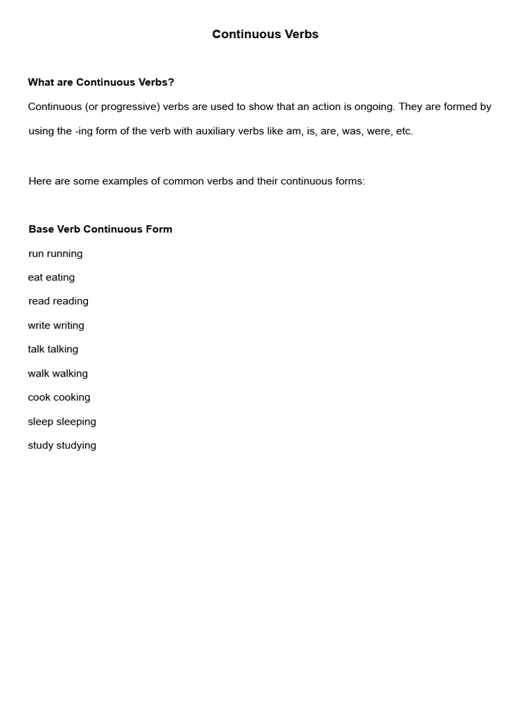 List of Present Continuous Verbs | PDF