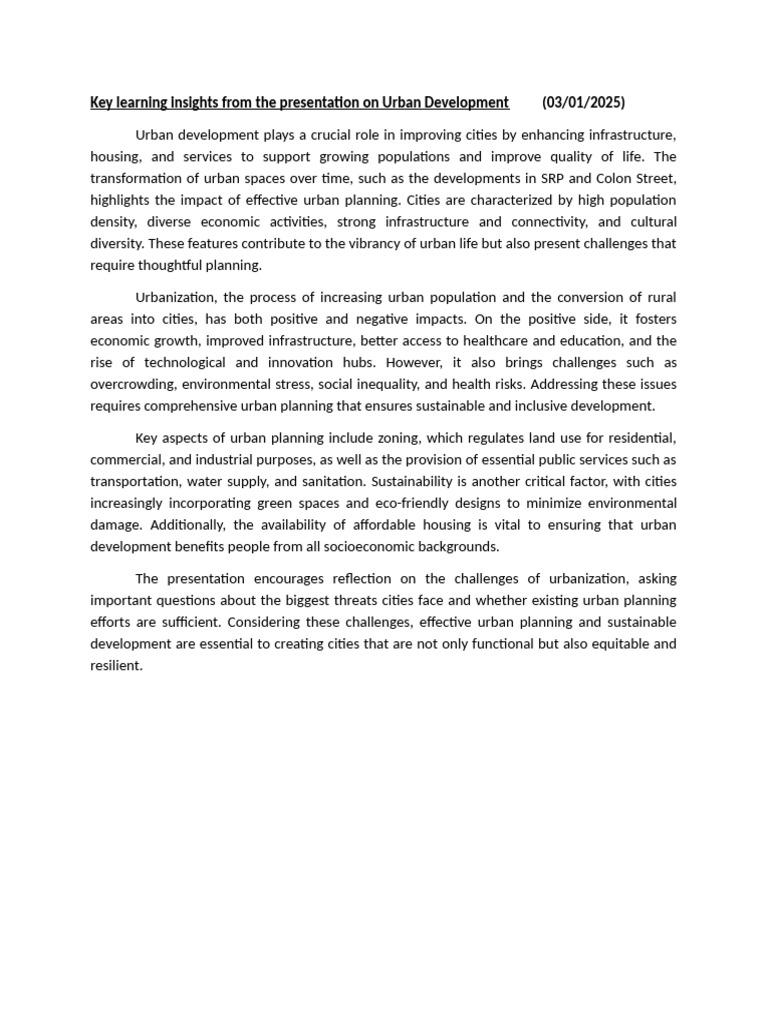 Key Learning Insights (Urban and Development) | PDF | Sustainability ...