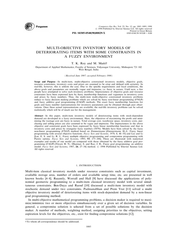Multi-Objective Inventory Models of Deteriorating Items With Some Constraints in A Fuzzy ...