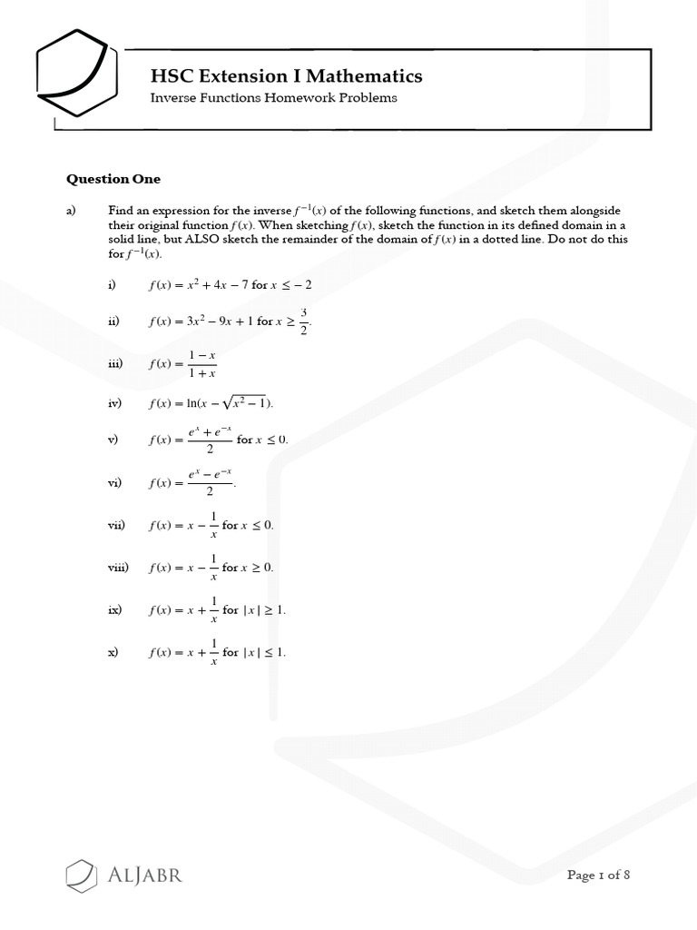 AL JABR 3U Inverse Homework Problems | PDF | Function (Mathematics) | Mathematical Analysis