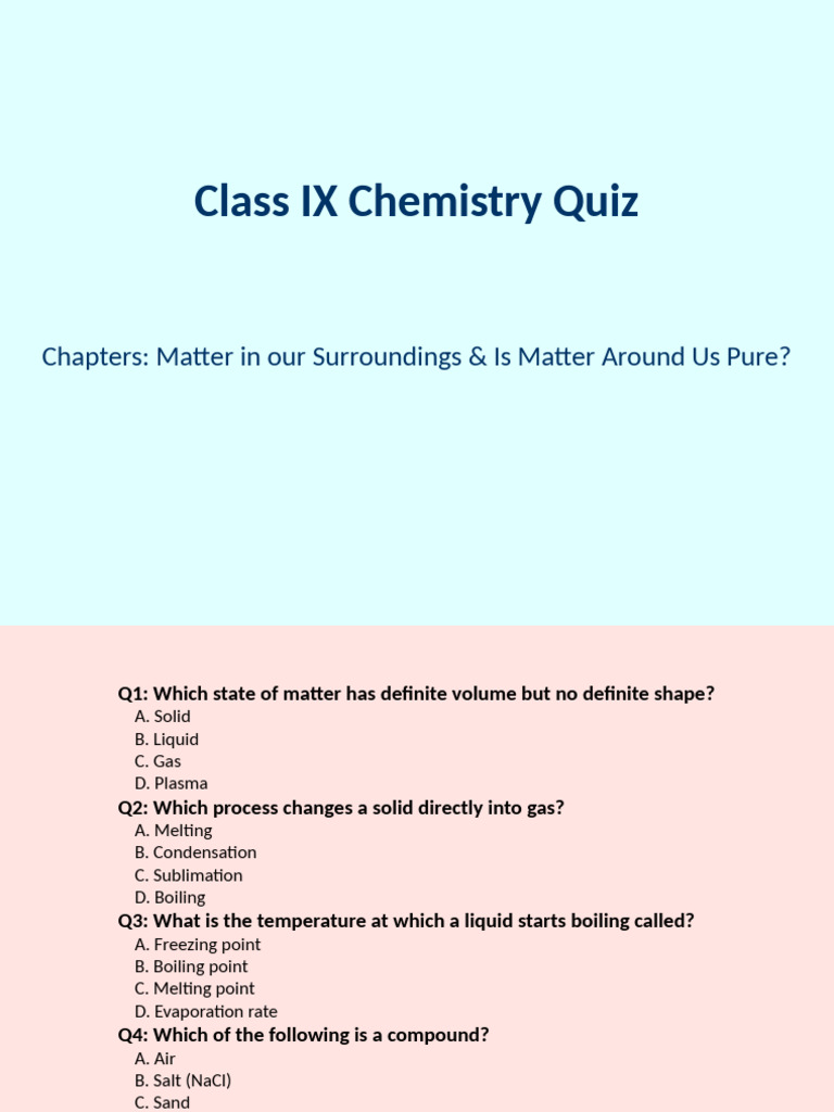 Class IX Chemistry Quiz on Matter | PDF