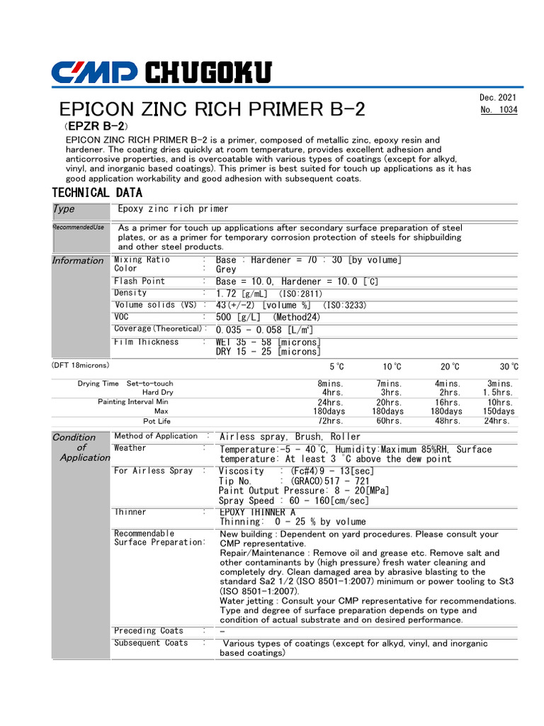 Epicon Zinc Rich Primer B-2 Overview | PDF | Paint | Epoxy