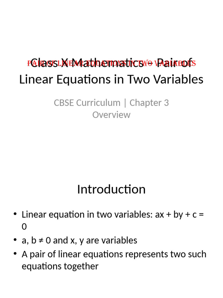 Class X Maths Pair of Linear Equations | PDF