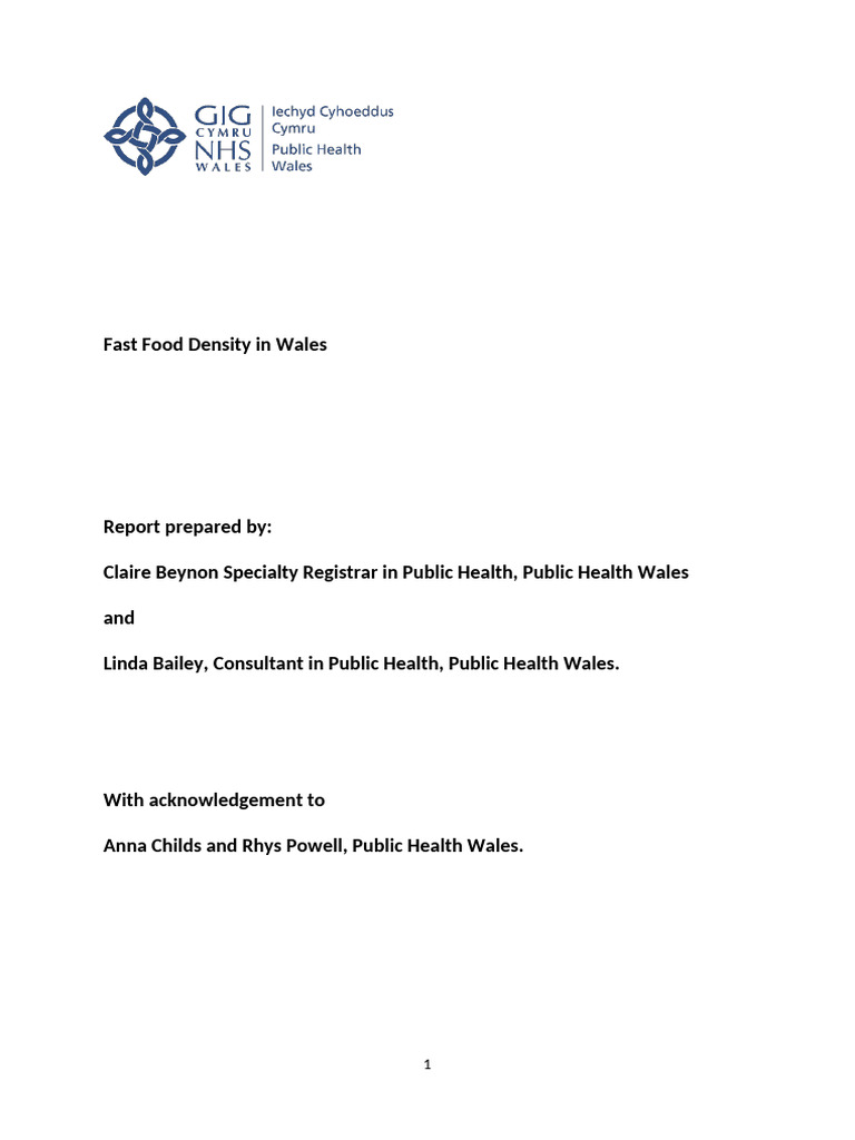 Fast Food Outlet Density in Wales | PDF | Food Safety | Food Industry