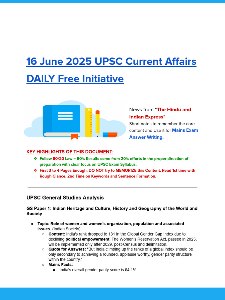 16 June UPSC Pre+MAIN Hindu+Express Analysis | PDF | Artificial ...