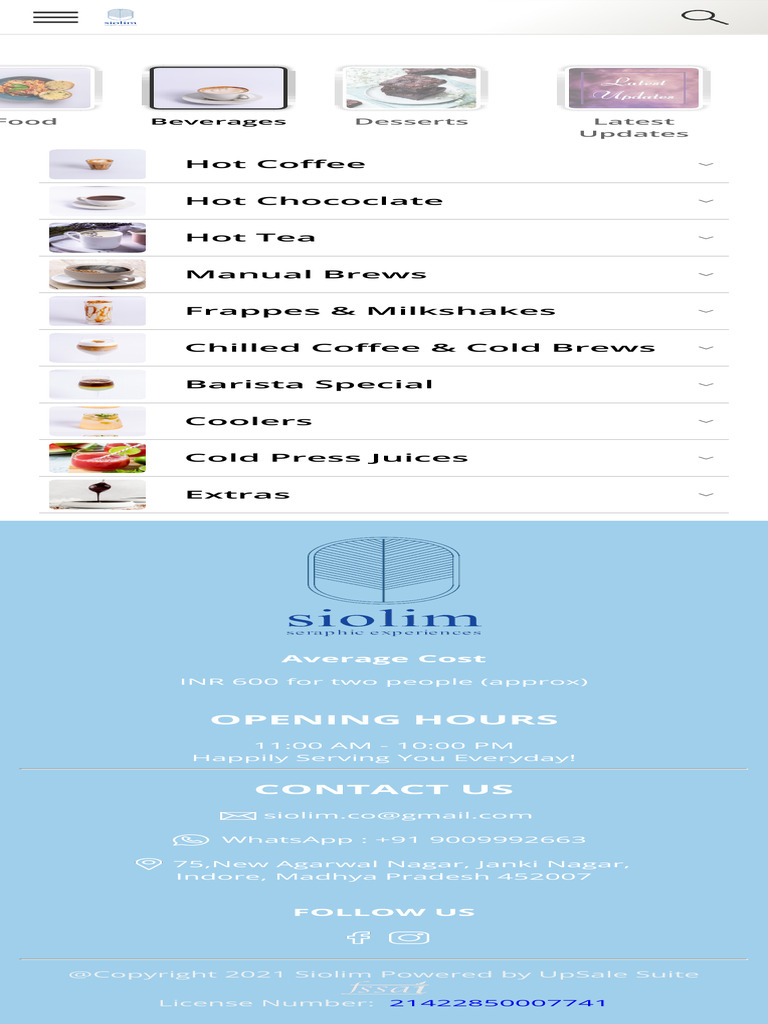 Siolim Cafe Indore Menu Overview | PDF