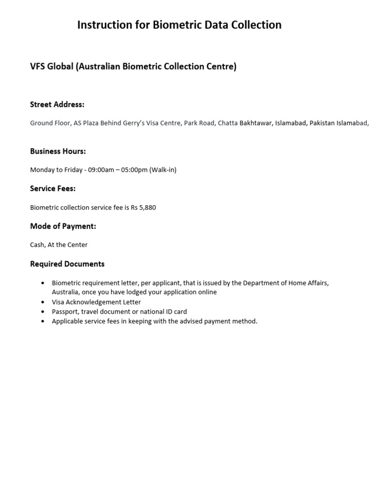 Biometric Data Collection Instructions | PDF