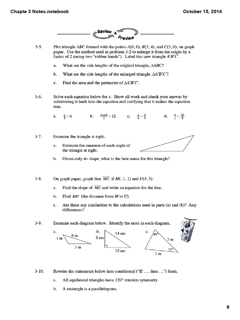 Cpm Algebra1 Chapter 3 Notes 9 | PDF