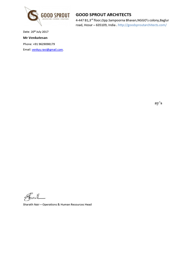 Releving Letter - Venkatesan | PDF