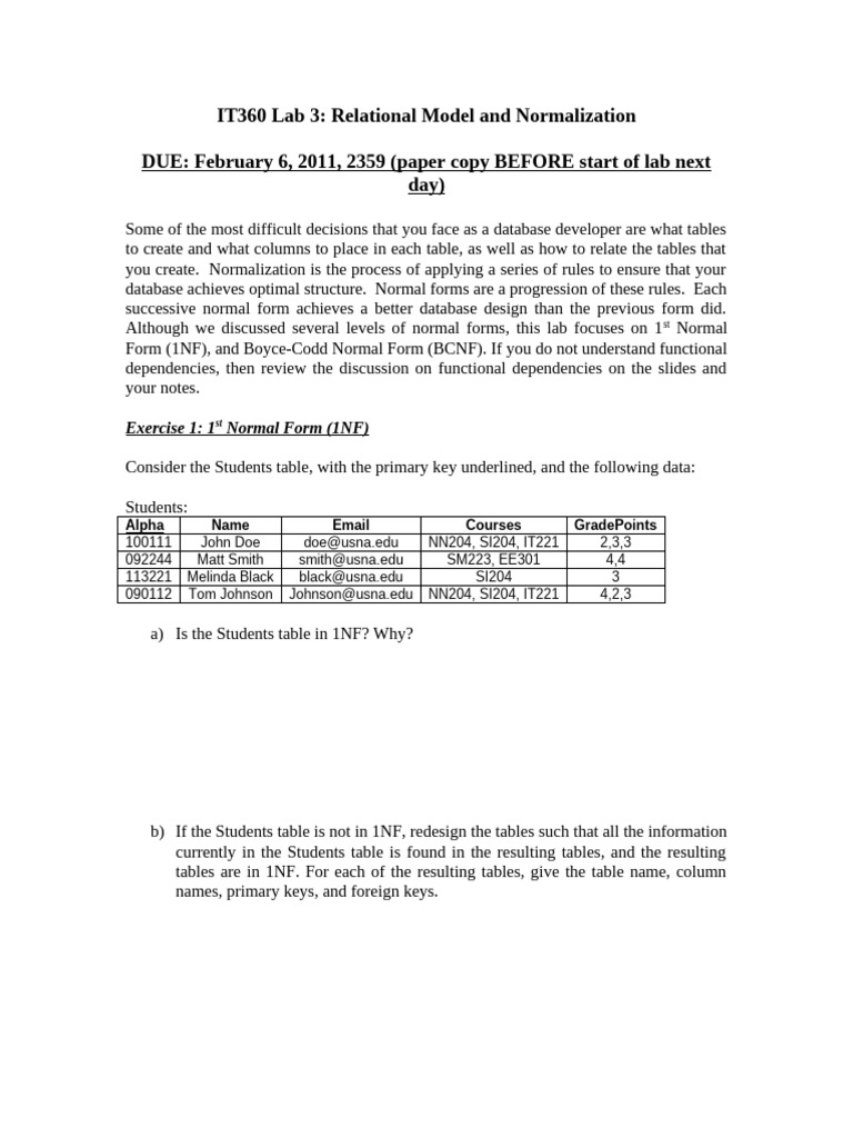 It360 Lab3 Normalization | PDF | Information Science | Data Management