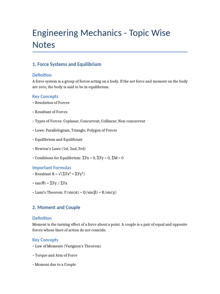 Engineering Mechanics Notes | PDF