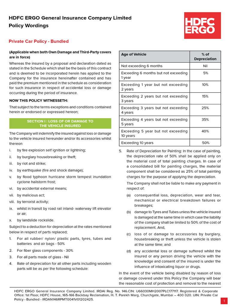Private Car Policy Bundled HDFC ERGO | PDF | Indemnity | Insurance