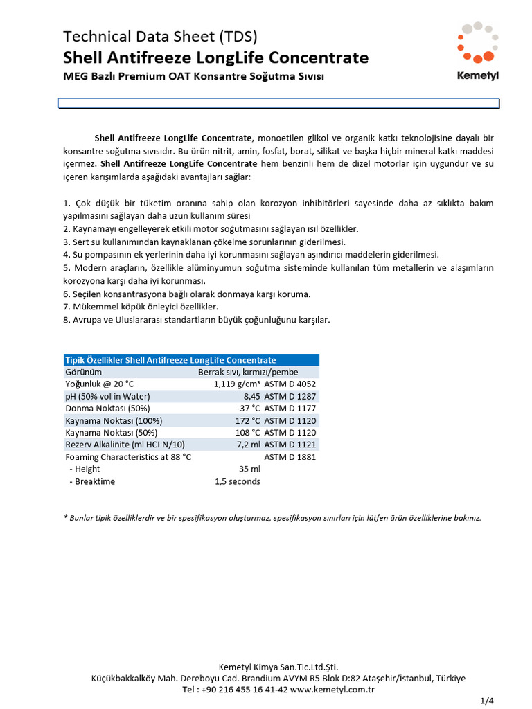 Shell Antifreeze Longlife Concentrate Tds TR | PDF