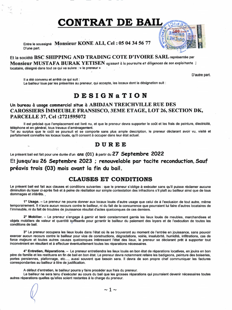 BSC Contrat de Bail | PDF