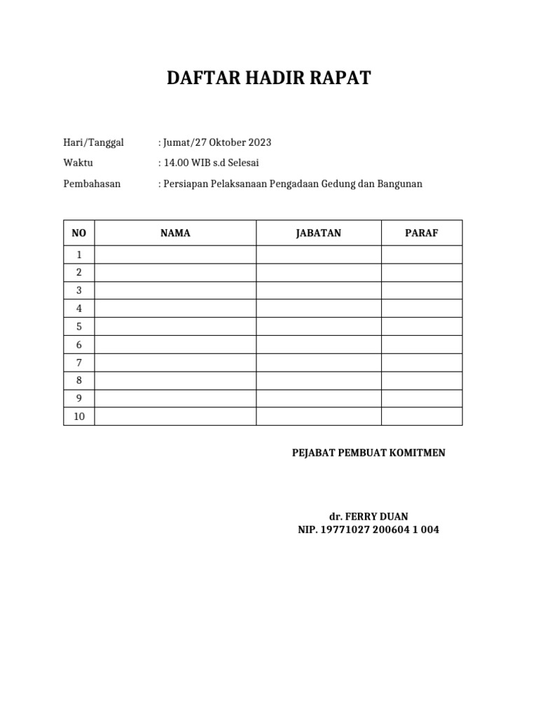 Daftar Hadir Rapat 1 | PDF