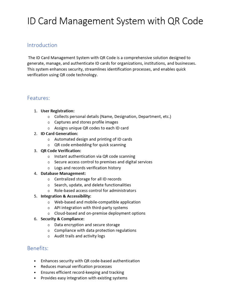 ID Card Management System Overview | PDF | Identity Document | Qr Code