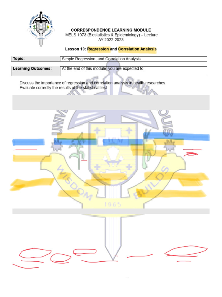 Module Week 10 11 Biostat Lec | PDF | Regression Analysis | Dependent And Independent Variables