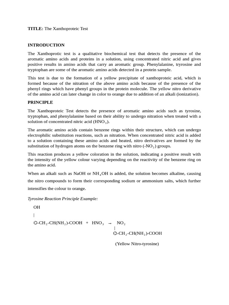 Xanthoproteic Test Principle | PDF