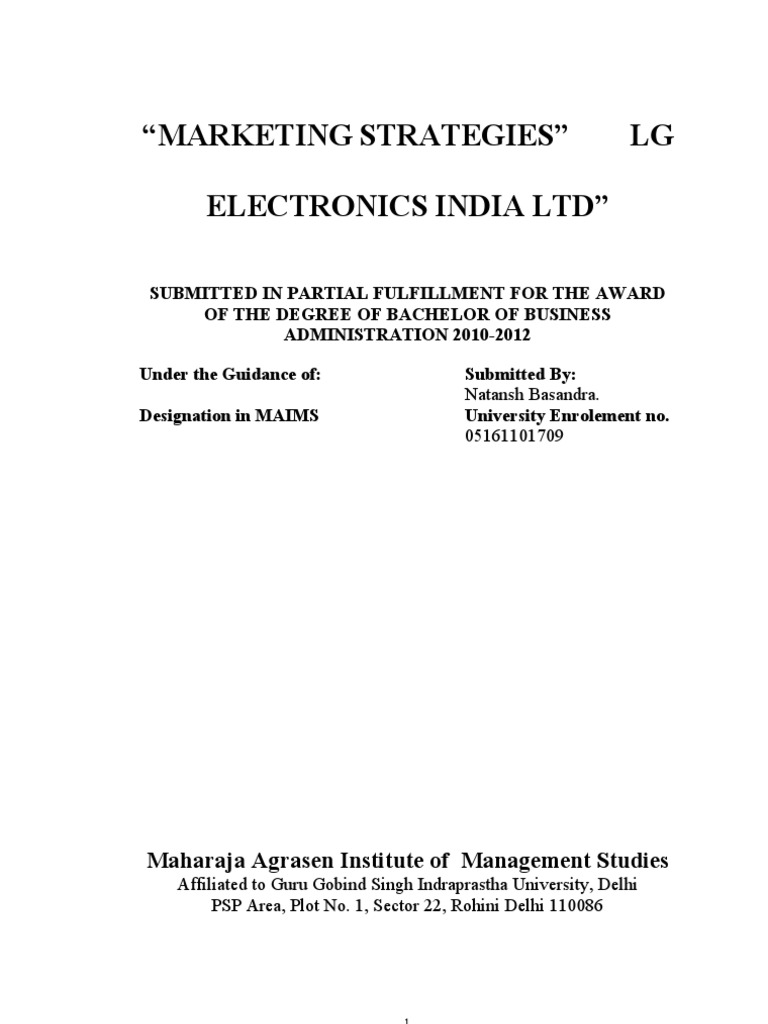"Marketing Strategies" LG Electronics India LTD" | PDF | Research And ...
