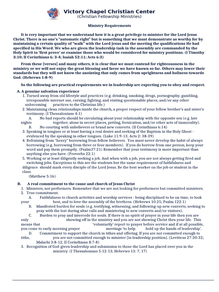 Ministry Requirements at Victory Chapel | PDF | Jesus | Acts Of The ...