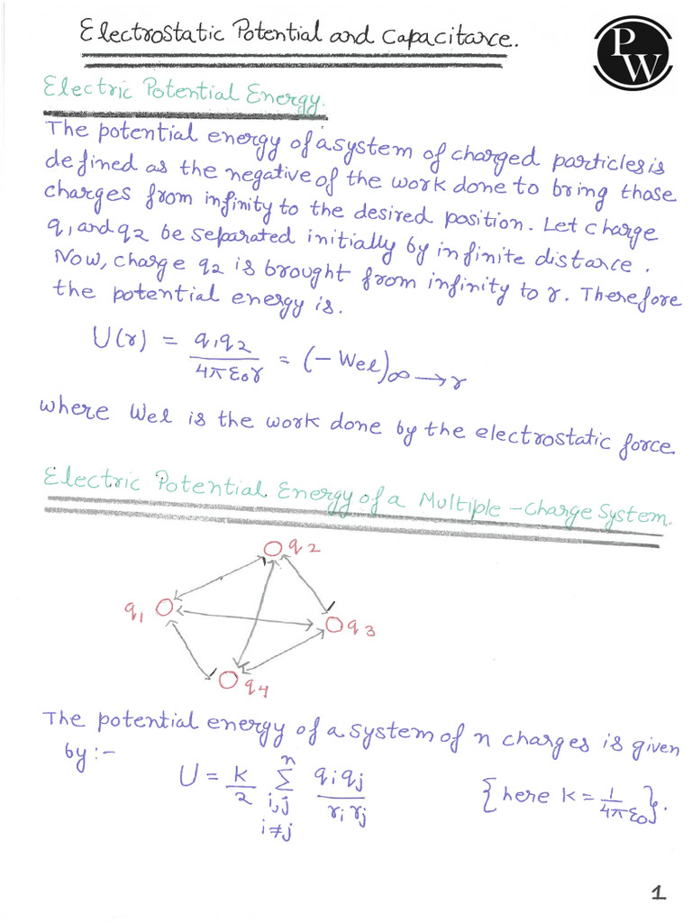 Electrostatic Potential and Capacitance - Handwritten No | PDF