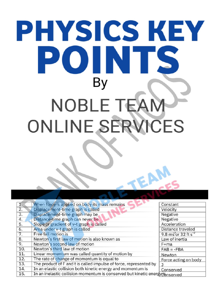 Physics Key Points by Noble Team Online Services | PDF