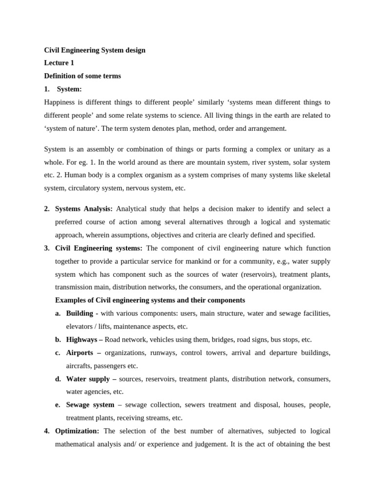 Civil Engineering System Design LECTURE 1 and 2 | PDF | Mathematical ...