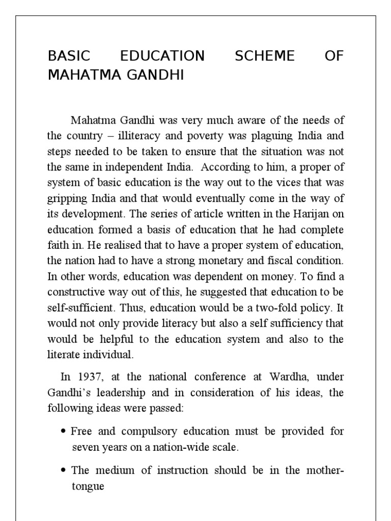 Gandhi's Concept of Education | PDF | Mahatma Gandhi | Literacy
