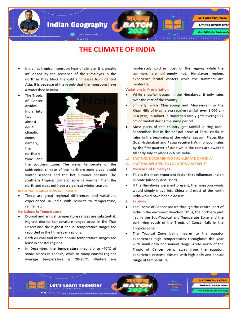 Climate Variations in India | PDF | Monsoon | Rain
