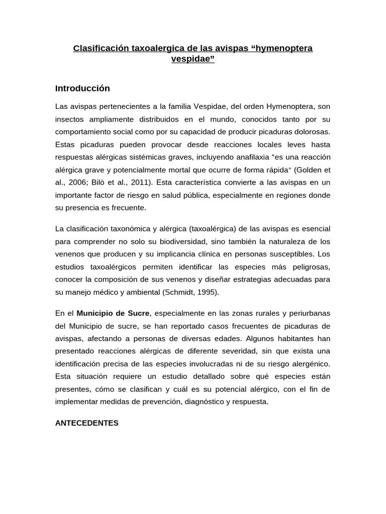 Clasificacion Taxoalergica de Las Avispas | PDF | Avispa | Alergia