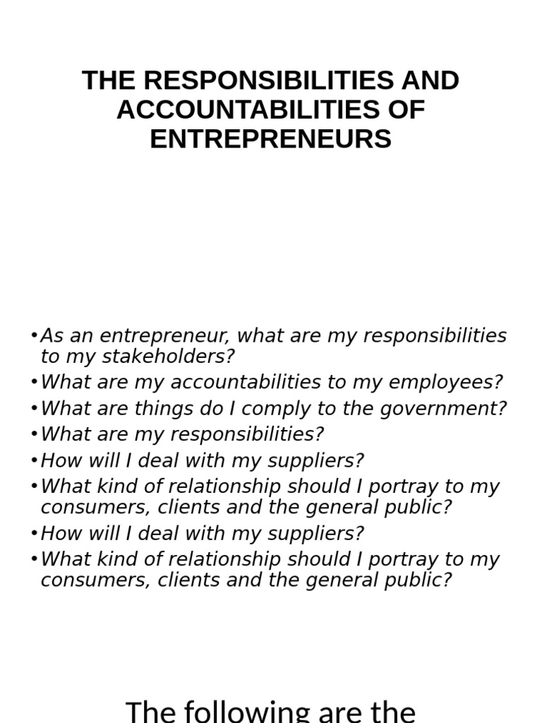The Responsibilities and Accountabilities of Entrepreneurs 1 | PDF ...