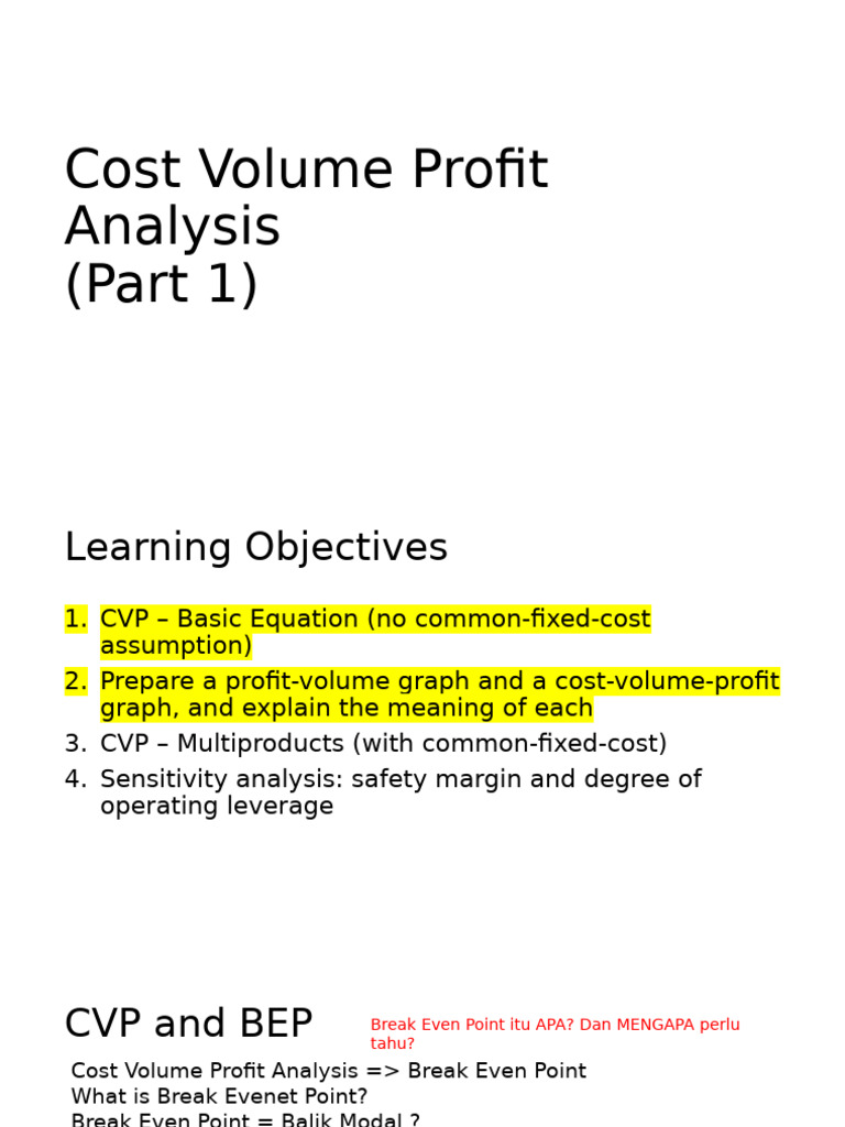 Cost Volume Profit Analysis Overview | PDF | Economics | Income Statement