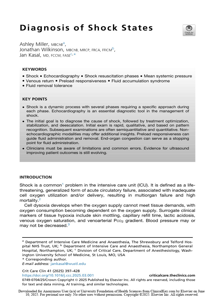 Echocardiography in Shock Diagnosis | PDF | Shock (Circulatory) | Heart