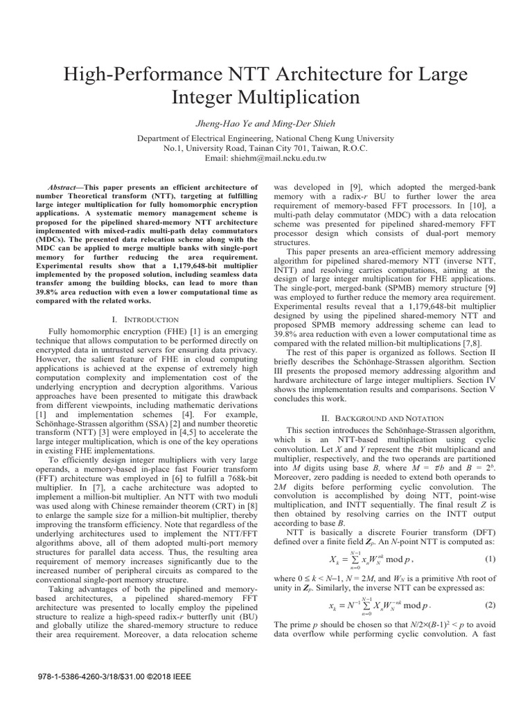 High-Performance NTT Architecture For Large Integer Multiplication ...