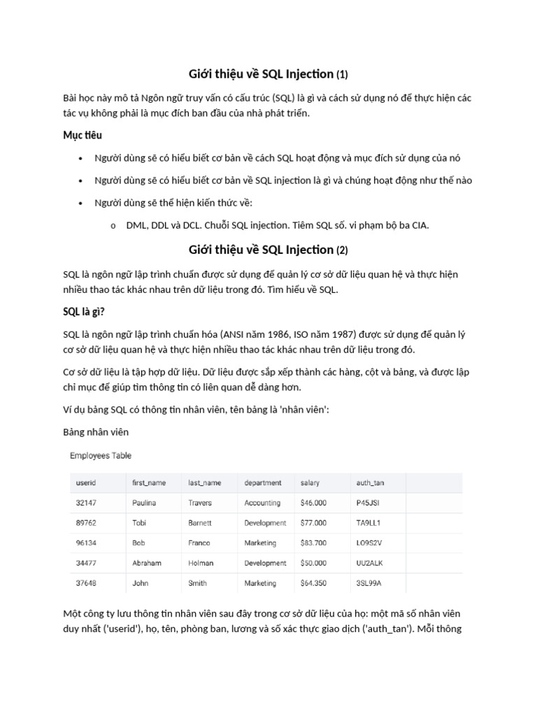Giới Thiệu Về SQL Injection | PDF