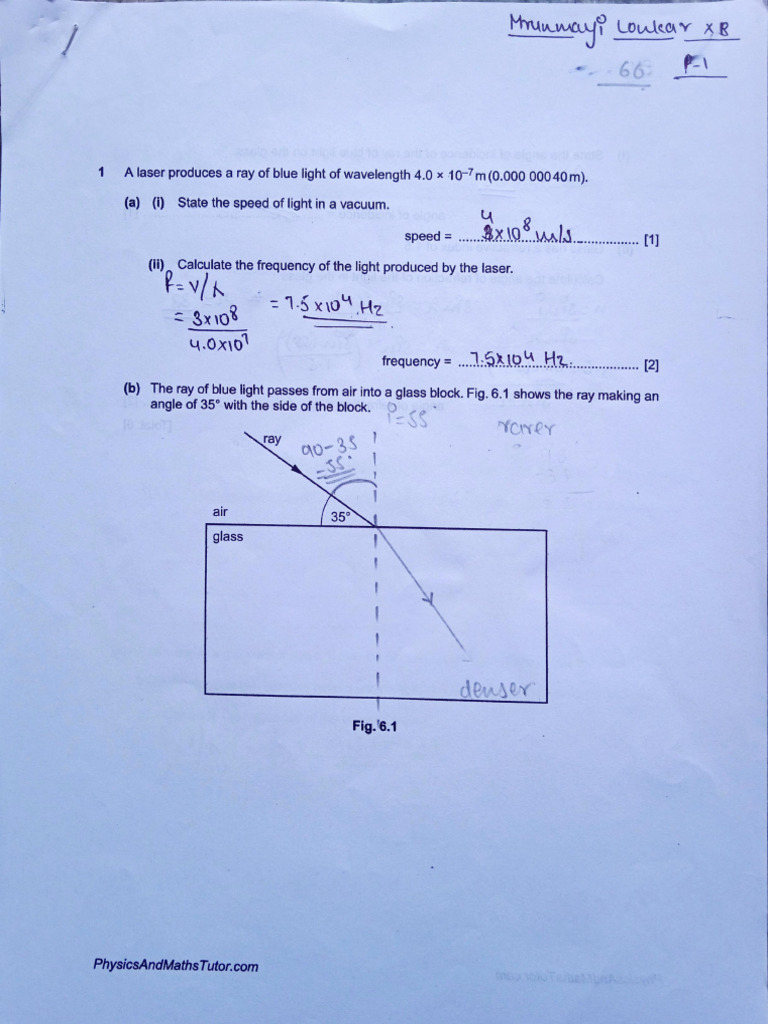 PMT Refraction and Light Calculations | PDF | Refraction | Light