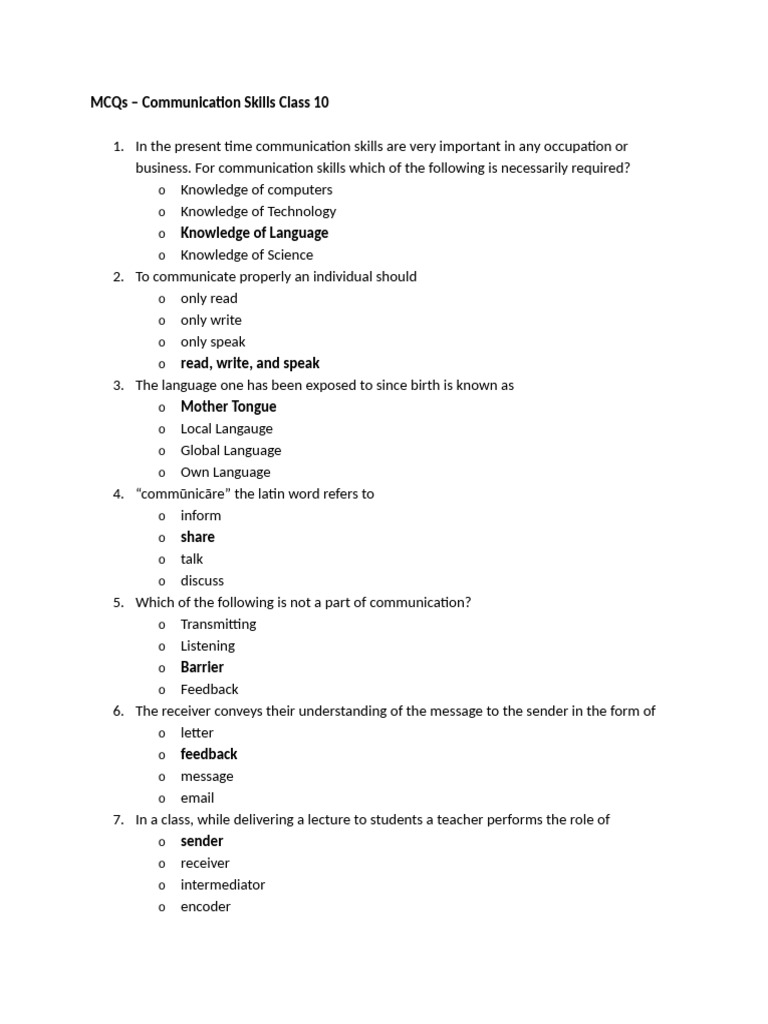 MCQs on Self-Management Skills | PDF | Communication | Body Language