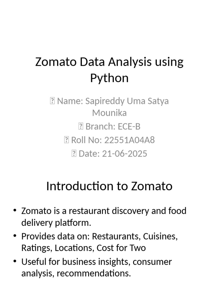 Zomato Data Analysis Presentation | PDF | Data Analysis | Restaurants