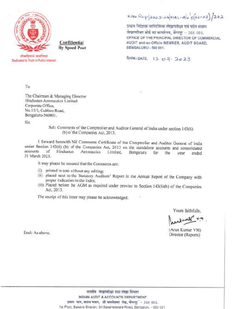 HAL Comments Certificate 2022 23 SFS and CFS 4 | PDF