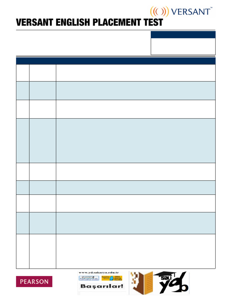 Sample TEST PAPER Versant English Placement Test1 | PDF | Human ...