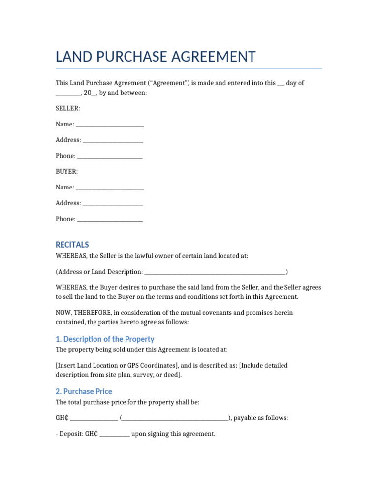 Ghana Land Purchase Agreement Template | PDF | Payments | Business Law
