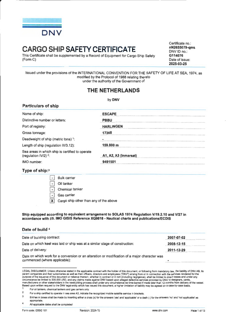 Cargo Ship Safety Cert + Form C | PDF | Ships | Water Transport